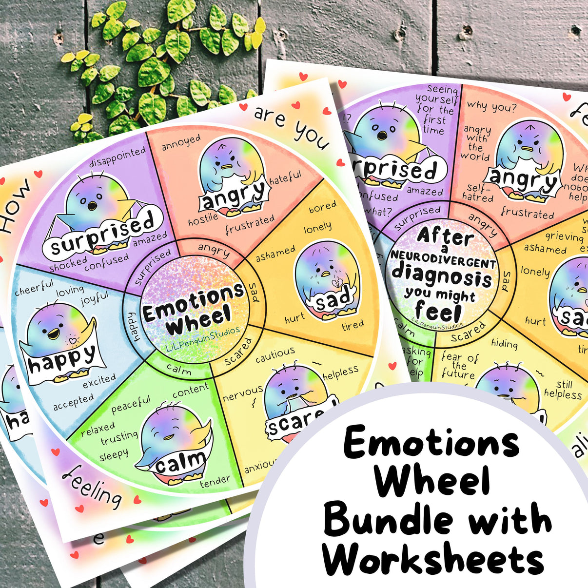 Feelings Wheel Bundle with Worksheets | LiL Penguin Studios