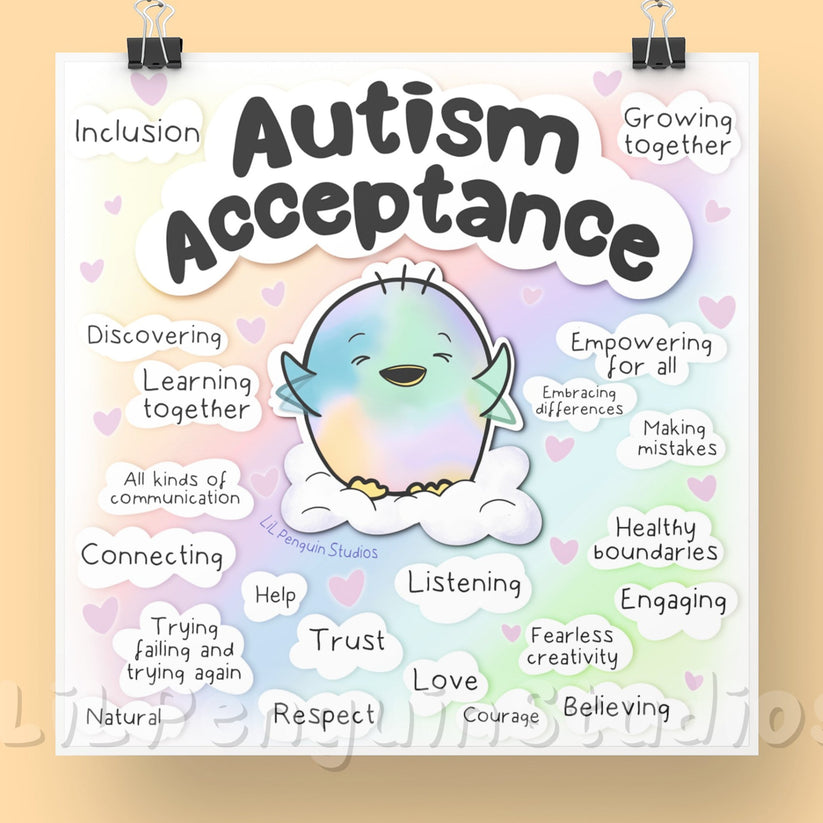 Hand-Drawn 'Autism Acceptance' Printable Poster | LiL Penguin Studios